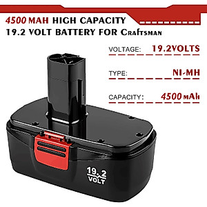 Upgraded to 4500mAh High Capacity C3 Replacement for Craftsman 19.2V Battery Ni-MH Compatible with Craftsman 19.2 Volt 315.115410 315.11485 130279005 1323903 120235021 11375 11376 Cordless Drills