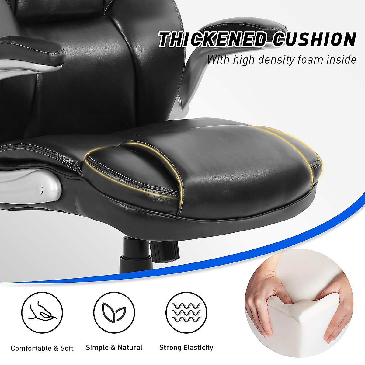 PayLessHere Big and Tall Office Chair 400lbs Executive Leather Office Chair Adjustable Swivel and Armrest Computer Desk PU Leather Chair for Home Office