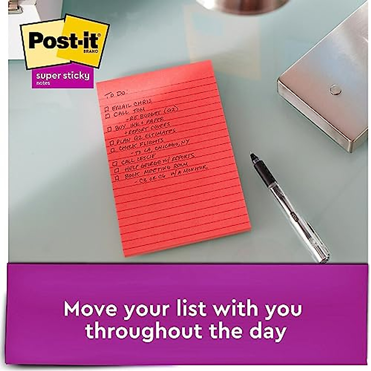 Post-it Super Sticky Notes, 5x8 in, 2 Pads, 2x the Sticking Power, Marrakesh Collection, Primary Colors (Red, Yellow, Green, Blue, Purple), Recyclable (5845-SSAN)