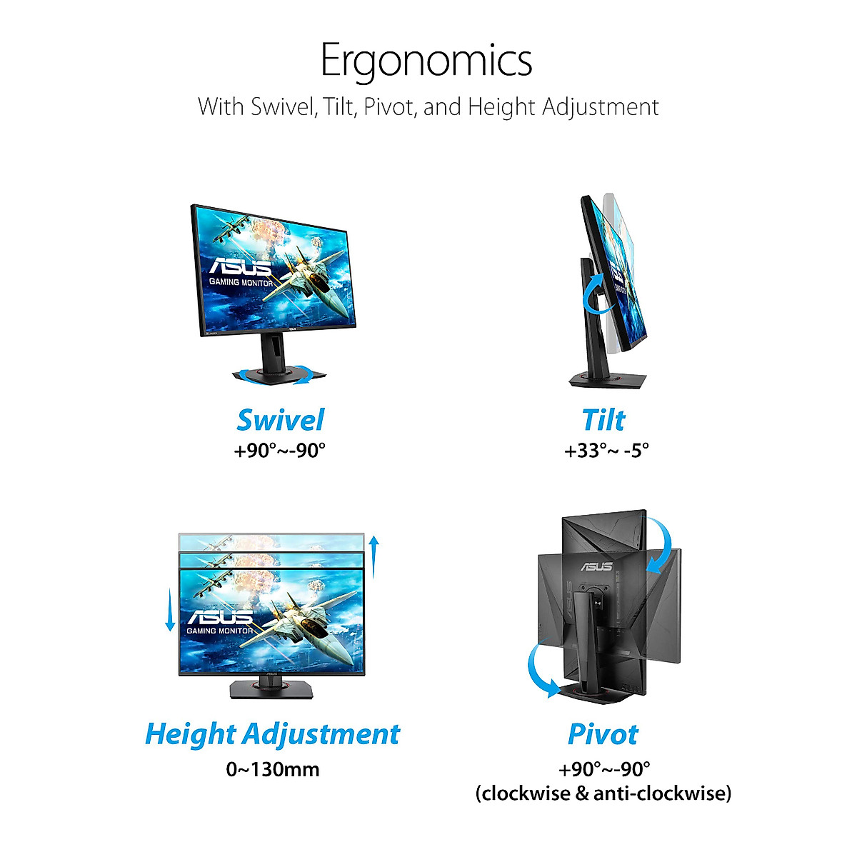 ASUS VG278QR 27” Gaming Monitor 165Hz Full HD (1920 x 1080) 0.5ms G-SYNC Eye Care DisplayPort HDMI DVI, Black