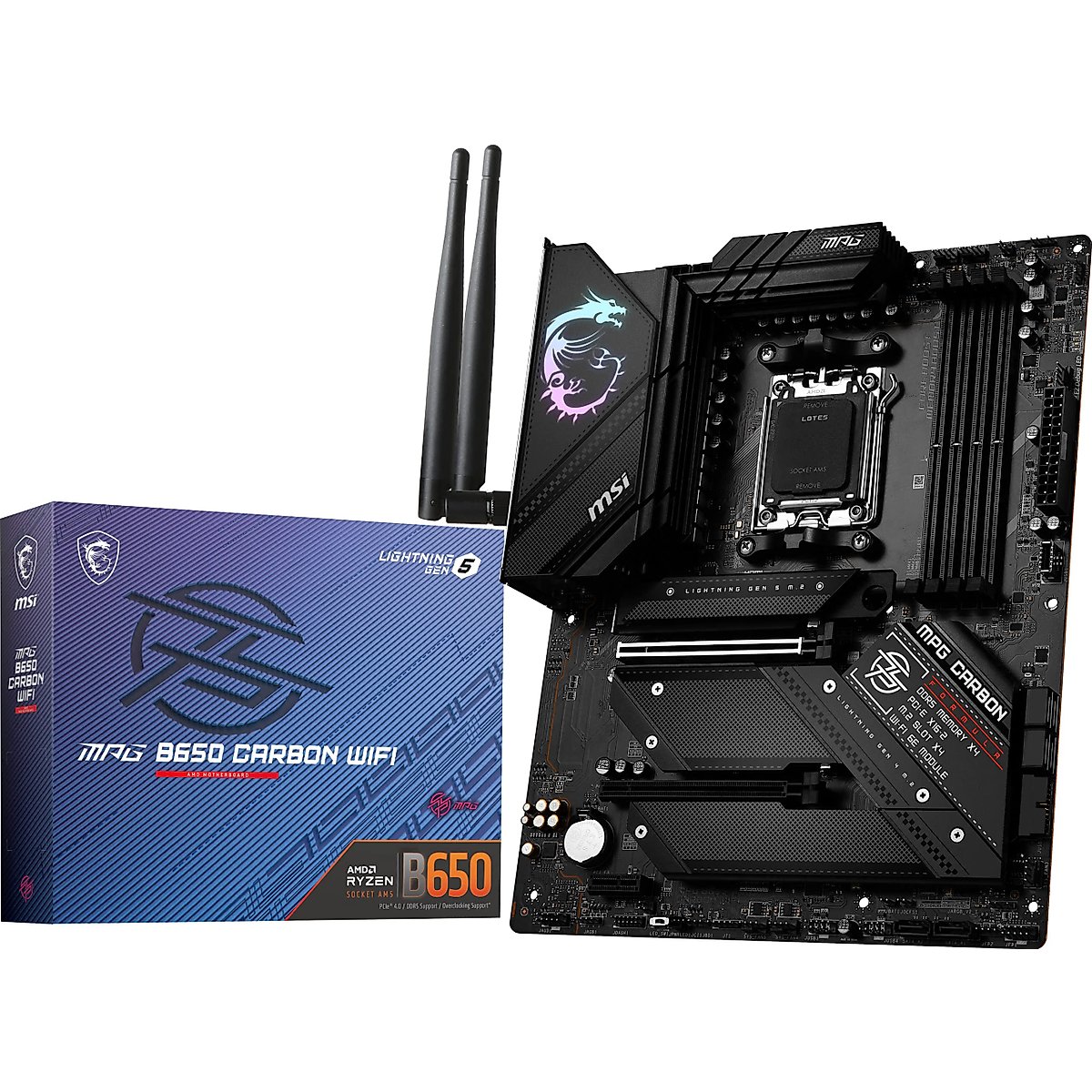 MSI MPG B650 Carbon WiFi Gaming Motherboard (AMD AM5, ATX, DDR5, PCIe 4.0, M.2, SATA 6Gb/s, USB 3.2 Gen 2, HDMI/DP, Wi-Fi 6E, AMD Ryzen 7000 Series Desktop Processors)