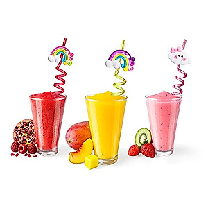 Rainbow Birthday Party Supplies Drinking Plastic Straws 24 for Kids Girls Boys Rainbow Cloud Party Favors Decorations with 2 Cleaning Brushes - Set of 26 (8 Styles)