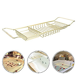 STOBOK Bathtub Tray Expandable Stainless Steel Over Bath Tub Racks Bathroom Shelf Organizer for Home Gold