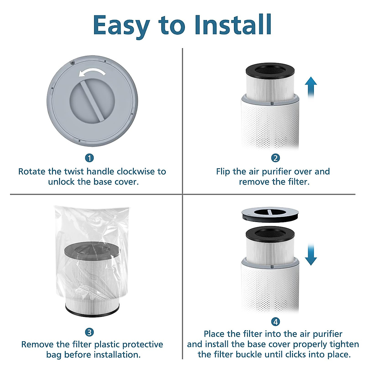 2 Pack A2 Replacement Filter Compatible with AMEIFU GDAP1W and VEWIOR A2 (ClearAir-A2) Air Purifier, 3-in-1 High-efficiency H13 True HEPA Air Cleaner Filter for Pollen Dust Pet Dander Smoke