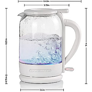 OVENTE Electric Glass Kettle 1.5 Liter 1500W Instant Hot Water Boiler Heater with ProntoFill Tech, Boil-Dry Protection, Automatic Shut Off, Fast Boiling for Tea & Coffee, White KG516W