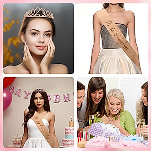 Birthday Girl Sash, 21st Rose Gold Tiara Crown & Headband - Birthday Gifts & Decorations