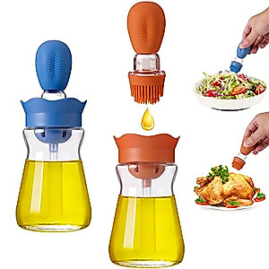 GoldArea 2 Pack Glass Oil Dispenser with Silicone Brush, 2 In 1 Measuring Olive Oil Dispenser Bottle with Silicone Dropper, Oil Container for Kitchen Cooking, Air Fryer, Frying, Baking, BBQ