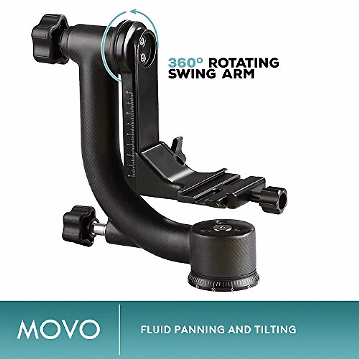 Movo GH800 MKII Carbon Fiber Professional Gimbal Tripod Head with Long and Short Arca-Swiss Quick-Release Plates - for Outdoor Bird/Wildlife Photography