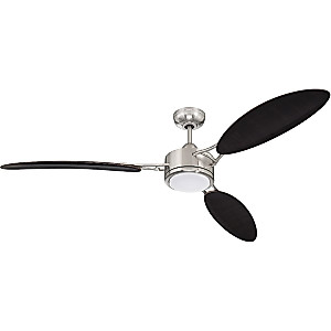 Craftmade JOU64BNK3 Journey Modern 64" Indoor/Outdoor Damp Location Large Ceiling Fan with LED Lights & Remote/WiFi, 3 Black Walnut ABS Blades, DC Motor, Brushed Polished Nickel
