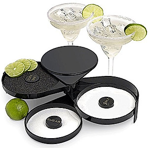 Greenco 3 Tier Bar Glass Rimmer Dish Set for Margarita Drink and Cocktail, Margarita Salt Rimmer, Black | Great For Cocktails Glasses | Bar Accessories | Bartending Supplies