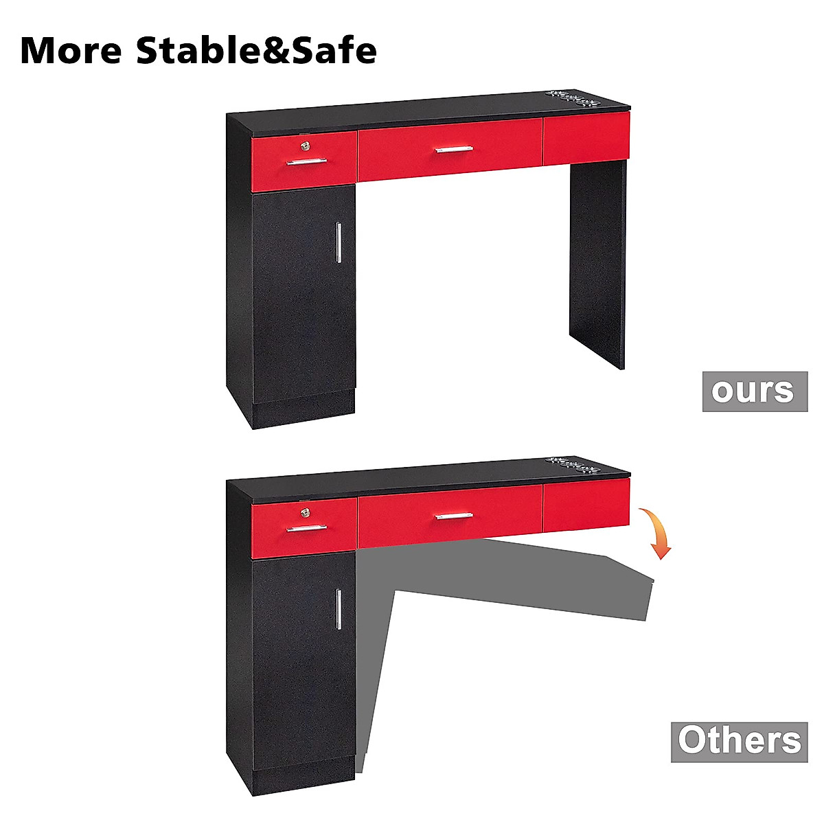 Mefeir Wall Mount Hair Styling Barber Station with Support Leg & Mirror,Hair Salon Equipment, Spa Furniture Set Red & Black