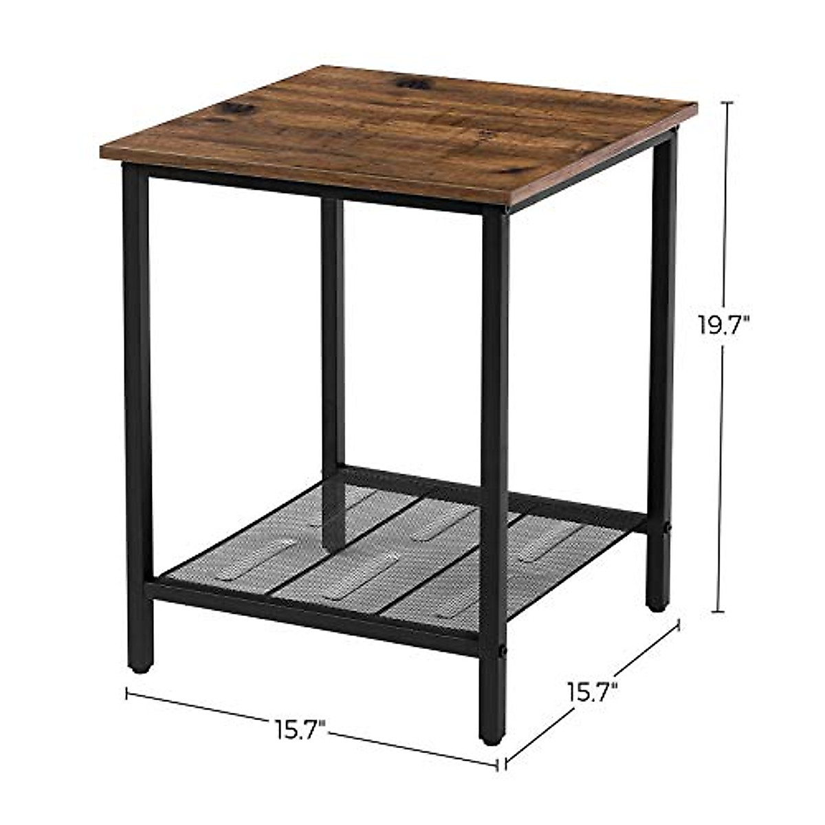 VASAGLE End Table，2-Tier Nightstands Side Table Night Stand Bedside Desk for Small Space in Living Room, Bedroom, , Steel Frame, Easy Assembly, 1 Pack, Chestnut Brown and Black, ULET202B07
