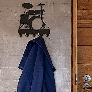 Drum Wall Hook Multi-Purpose Wall Hanger Coat Bags Clothes Keys Holder Heavy Duty Brass 5 Hooks Music Instrument Household Decor Hooks Drummer Gift 30cm