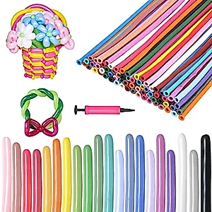RUBFAC 150pcs 260 Long Balloons 20 Colors Animals Balloons with Pump, Premium Magic Twisting Balloons for Birthday Carnival Weddings Party Decorations