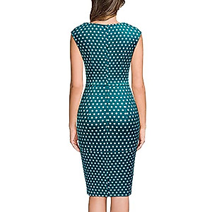 Miusol Women's Retro Ruffle Style Slim Work Pencil Dresss (Small, Acid Blue Polka Dot)