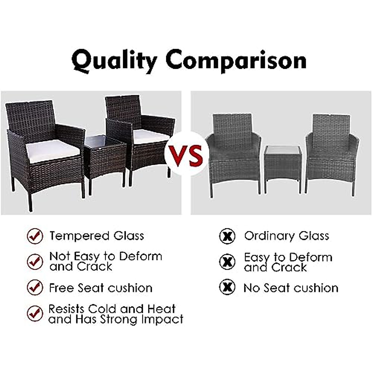 3pcs Patio Furniture Bistro Set PE Rattan Wicker Chairs with Coffee Table Set, Brown