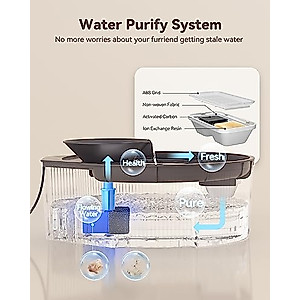 Dog Water Fountain Dispenser for Large Dogs - Automatic Bowl Cat Fountain Inside - Big 168oz/5L with 3 Replacement Filters - Grey (NR-5L-3+3)