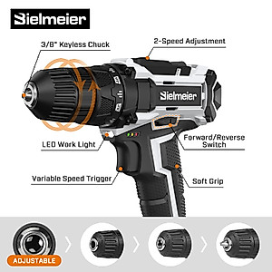 Bielmeier 20V MAX Cordless Drill Set – 285 In-lb Torque,2 Variable Speed,64+1 Position,3/8" Keyless Chuck,Drill Machine Includes 2 Brushes,Flex Shaft,Cloth Bag & 58 Drill Bits（Black）