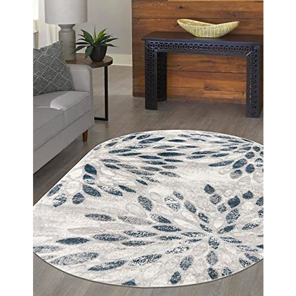 Unique Loom Sumter Collection Area Rug - Rhett (8' x 10' Oval, Gray/Navy Blue)