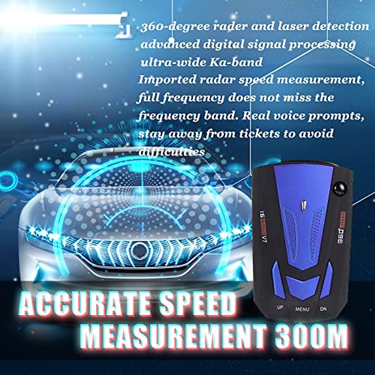 New Radar Detector, Driving Aids with Mute Memory, City/Highway Mode, Long Range Detection, Led Display, Ideal Gift for Cars （Blue）