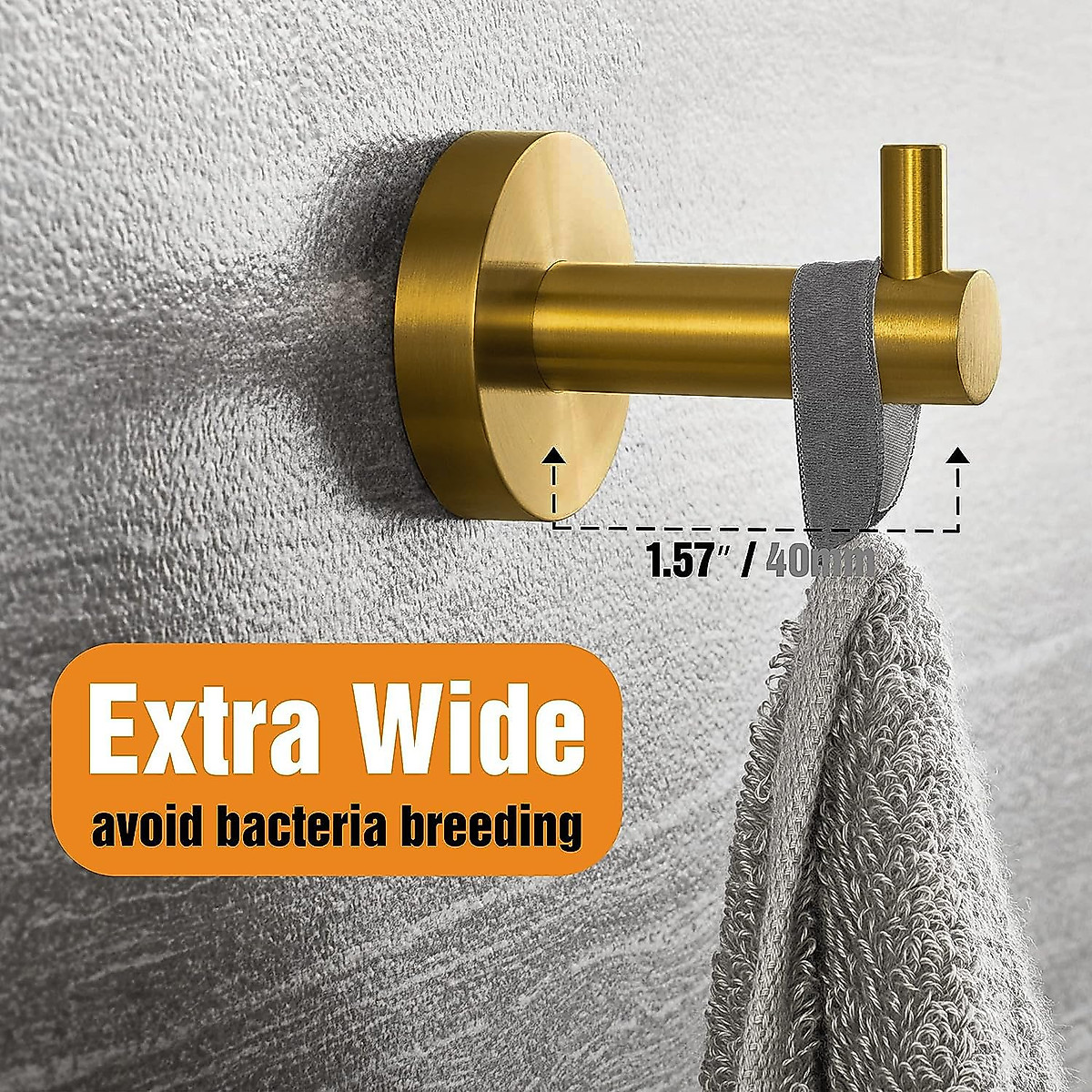 HITSLAM Gold Towel Hooks for Bathroom Wall Mounted, Brushed Brass Wall Mount Hooks Heavy Duty Premium SUS 304 Stainless Steel Rustproof 2 Pack