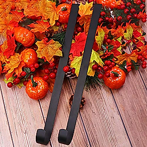 ESFUN 2 Pack 15" Black Wreath Hanger for Front Door, Metal Wreath Hooks Holder Over The Door Wreath Hanger for Hanging Christmas Decorations Xmas Decor