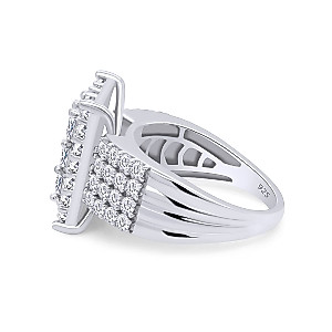 AFFY 5CTW Princess Cut And Round Simulated Diamond Cluster Engagement Ring In 14k White Gold Plated 925 Sterling Silver Jewelry Gift For Her Size-10