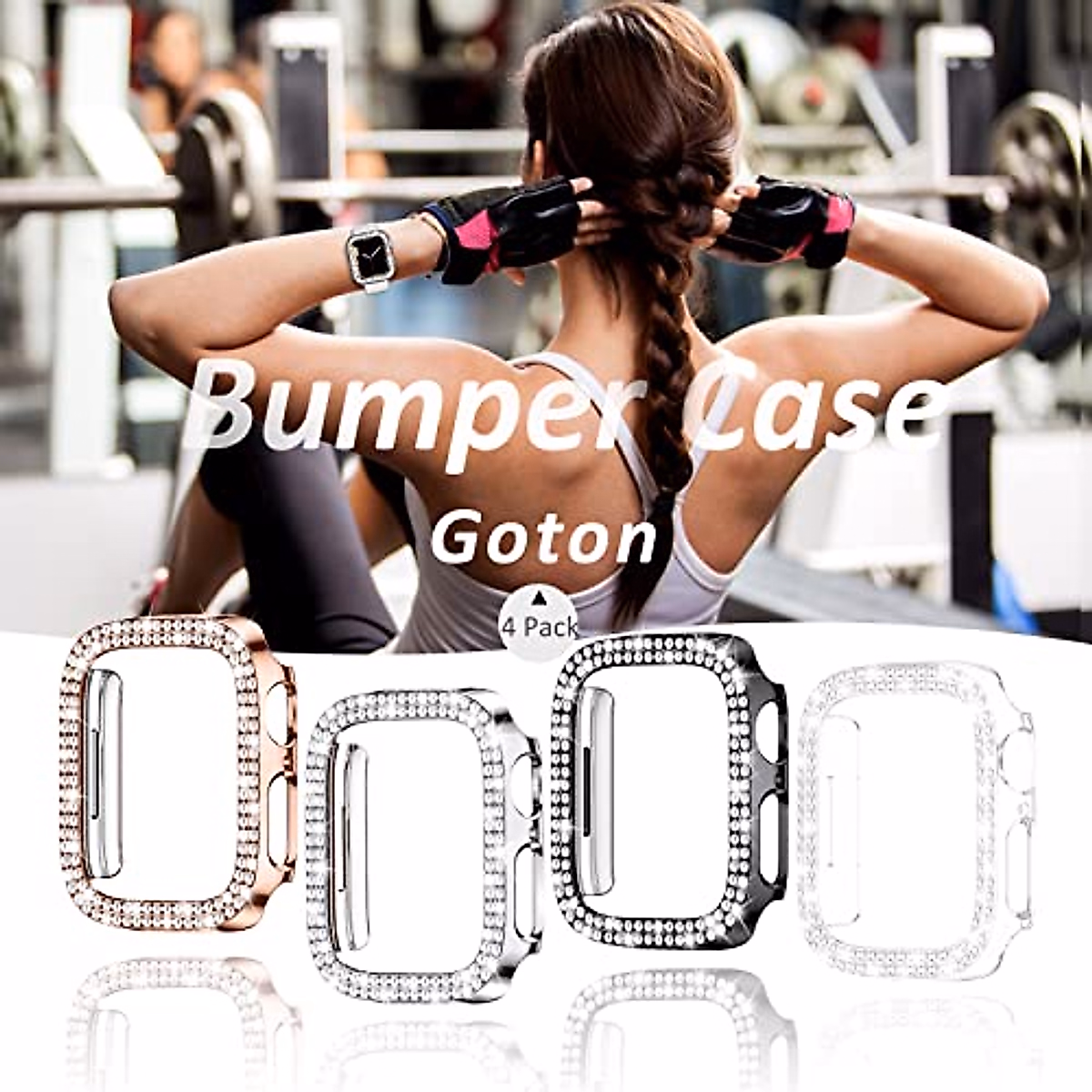 Goton 4 Pack for Apple Watch Series 6 5 4 SE 40mm Bumper Bling Case, Women Glitter Diamond Rhinestone Protector Cover for iWatch Accessories 40mm Clear Silver Black Rose Gold