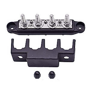 Red & Black Power Distribution Block with Cover,5/16" 4 Studs Bus Bar Power Distribution Block for Auto Marine Car Trailer RV Boat