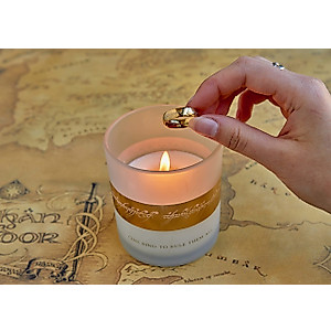 The Lord of the Rings Glass Candle, 8oz - Ring of Power Replica Reveals When Wax is Burned, Unscented - Gift for LOTR Fans
