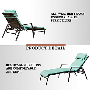 Festival Depot 3 Pieces Chaise Lounge Set of 2 Patio Chairs with Adjustable Back Removable Cushions and 1 Bistro Table Outdoor Furniture for Pool Lawn Deck Garden (Light Blue)