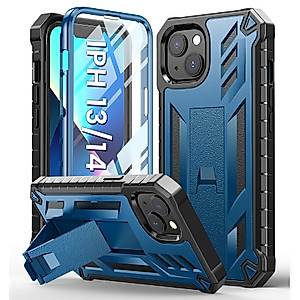 for iPhone 13 Case Protective Cover: iPhone 14 case Heavy Duty Military Grade Hard Protection Shock Proof Grip | Durable Dual-Layer Design iPhone 13-14 Phone Case with Built-in Kickstand Blue