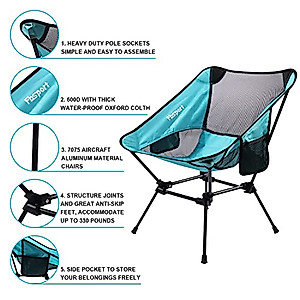 FBSPORT 2 Pack Portable Camping Chairs Lightweight Backpacking Chair Compact & Heavy Duty for Camp, Backpack, Hiking, Beach, Picnic, with Carry Bag