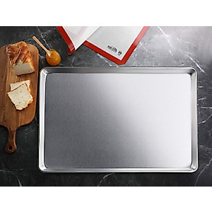 New Star Foodservice 36930 Commercial-Grade 18-Gauge Aluminum Sheet Pan/Bun Pan, 18" L x 26" W x 1" H (Full Size) Pack of 12 | Measure Oven (Recommended)