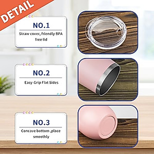 StarSpeed 12oz Wine Tumbler with lid, Stainless Steel Travel Mugs Stemless Double Wall Insulated Coffee Cup, Insulated Wine Glasses Travel Tumbler for Cold & Hot Drinks(Light Pink, 1)