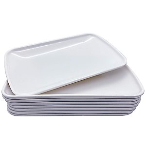 HOMEREFROM 8-Pcs 9.5-inch Rectangular Melamine Dessert/Salad Dishes, Ultralight Durable Plates for Fruit, Snacks, Appetizer and Light Meals, Rectangular Sushi Plate,Safe for Dishwasher (White)