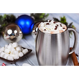 Stainless Steel Insulated Coffee Mugs Set of 2 (14oz) – Double Wall Coffee Cups with Spill Resistant Lid & Strong Handle, Shatterproof Cups for Cold Drinks and Hot Beverages, Indoor & Outdoor Use