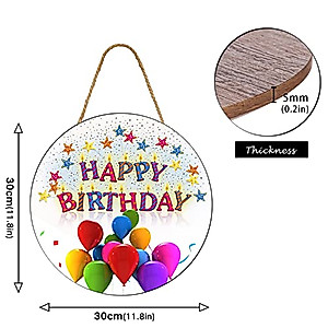Birthday Designs Decorations, Round Wooden Hanging Signs, Happy Birthday Balloon Shiny Signs, For Party Home Bar Man Cave, Gift For Women Men 12 Inches