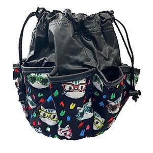 ABS Novelties Cats with Glasses Pattern 10 Pocket Tote (black)