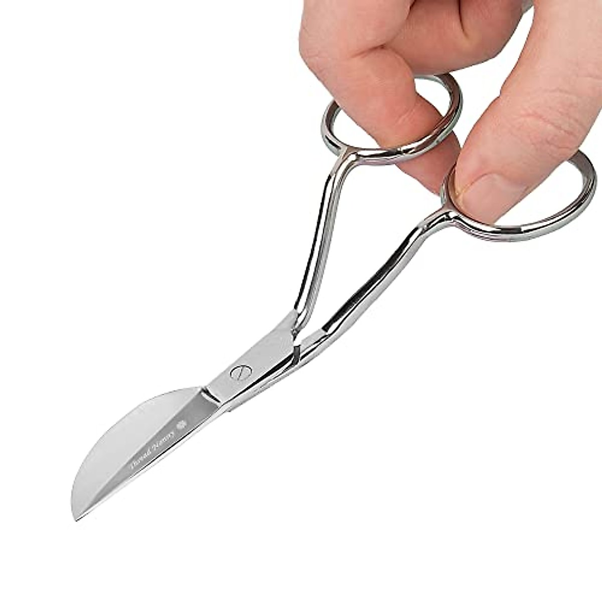 ThreadNanny Duckbill Scissors (4.5-Inch) - Duckbill Applique Scissors for Professionals - Ergonomically Bent Curved Offset Handle - Paddle Shaped, Razor-Sharp, Premium Grade German Steel