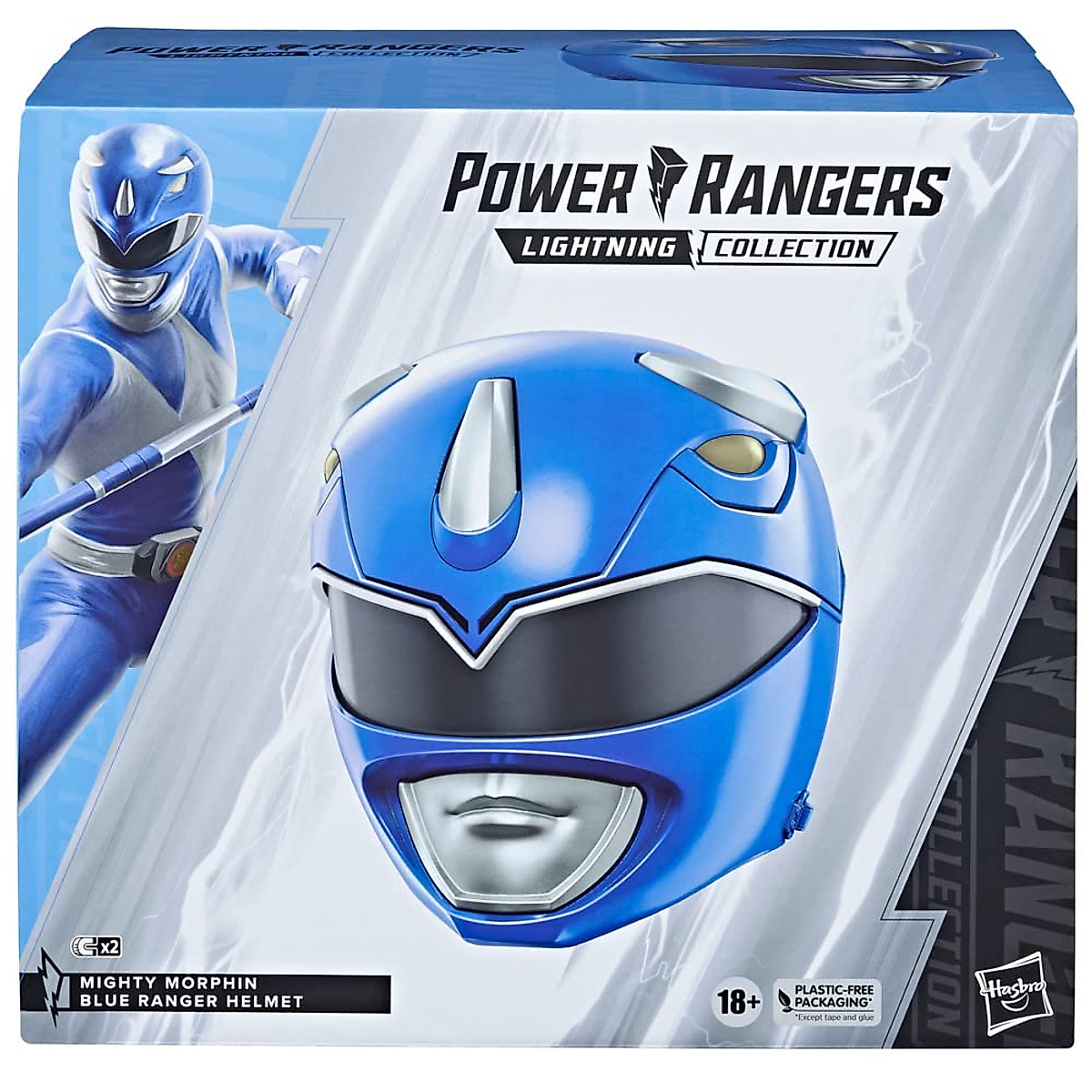 Power Rangers Lightning Collection Mighty Morphin Blue Ranger Premium Collector Helmet Full-Scale for Display, Roleplay, Cosplay, Multicolor