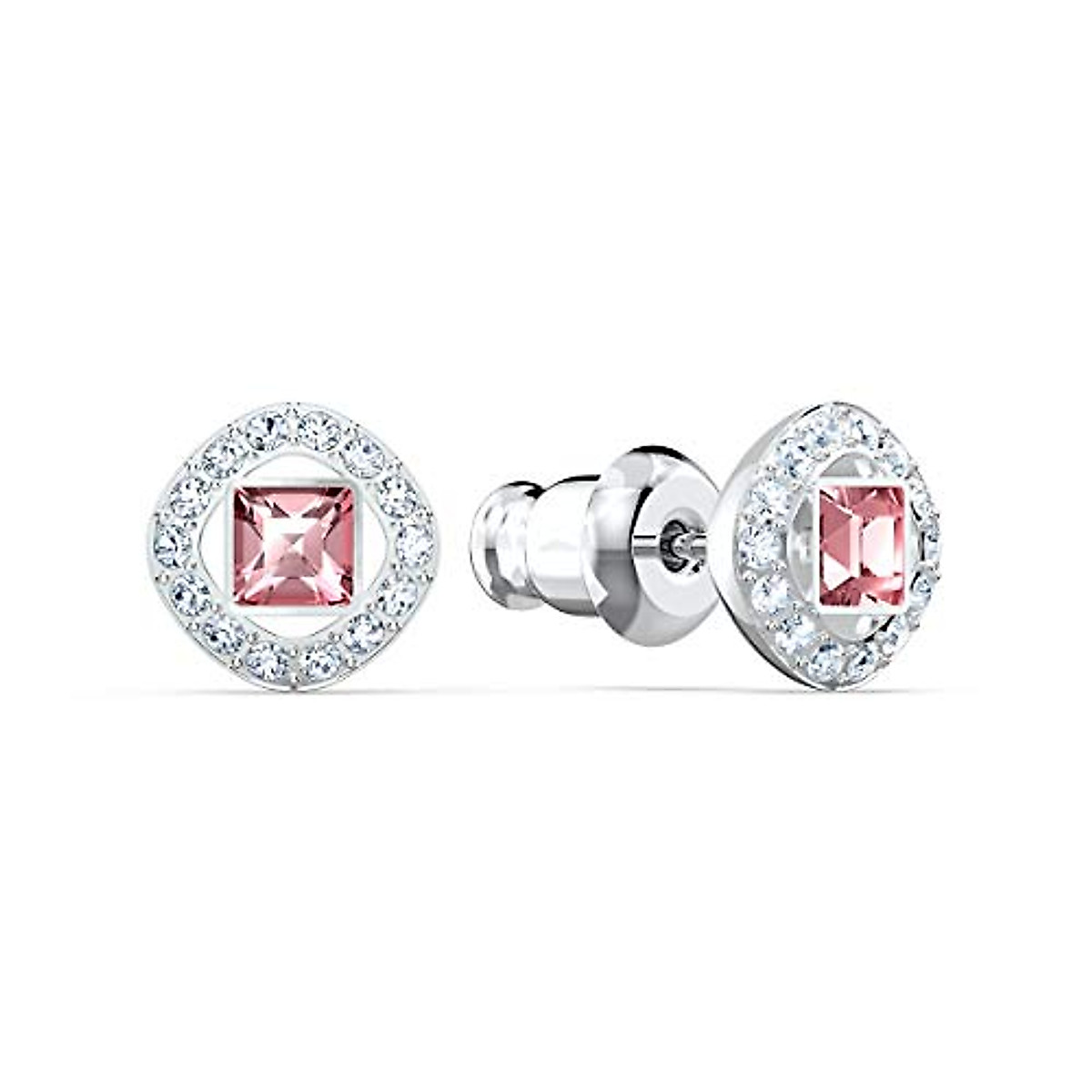Swarovski Angelic Square Stud Earrings, with Pink and White Crystals and Rhodium Plated Setting, an Amazon Exclusive