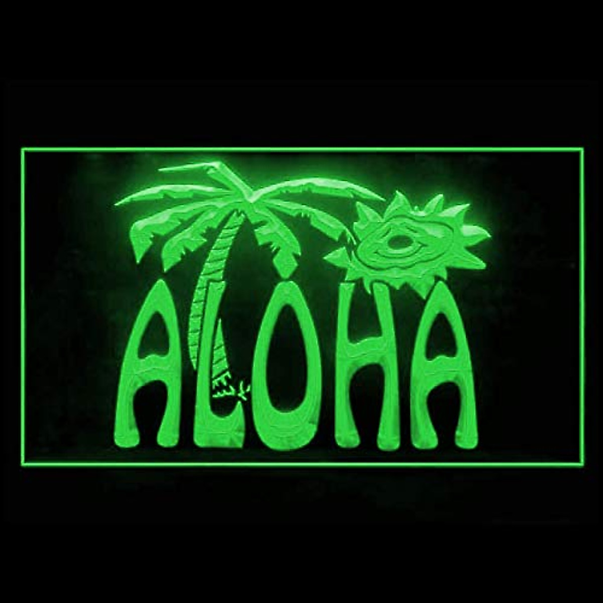 170042 Aloha Hawaiian Hello Plam Tree Sport Shop Store Bar Pub Open Display LED Light Neon Sign (12" X 8", Green)