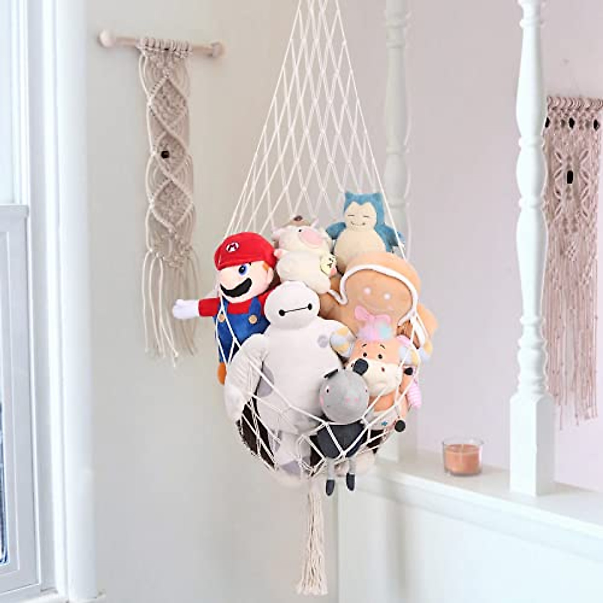 Svepndic 2 Packs Boho Stuffed Animal Net Hammock Macrame Hanging Toy Hammock Organizer Plush Toys Holder Stuffed Animal Holder Hanging Net for Bedroom