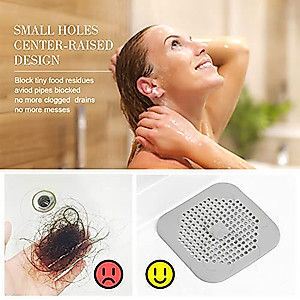 COPPATAOPP Drain Hair Catcher, Square Silicone Shower Drain Hair Catcher, Stable Hair Drain Catcher Bathtubr with Suction Cup, Easy to Install Bathroom Kitchen Sink Drain Strainer 2 Pack (Grey White)