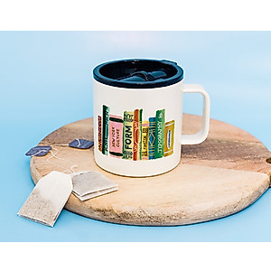 Kate Spade New York Stainless Steel Insulated Mug with Handle and Lid, 16 Ounce Double Wall Tumbler, Reusable Coffee Travel Mug for Hot and Cold Drinks, Bookshelf