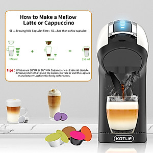KOTLIE 5in1 19Bar Multicapsule Espresso Coffee Machine, Cold&Hot Brewing Single-Serve Coffee Maker, Cappuccino&Latte Maker for Kcup/Dolce Gusto/Nespresso Original/GroundCoffee/44mm ESE EM-308A (Black)