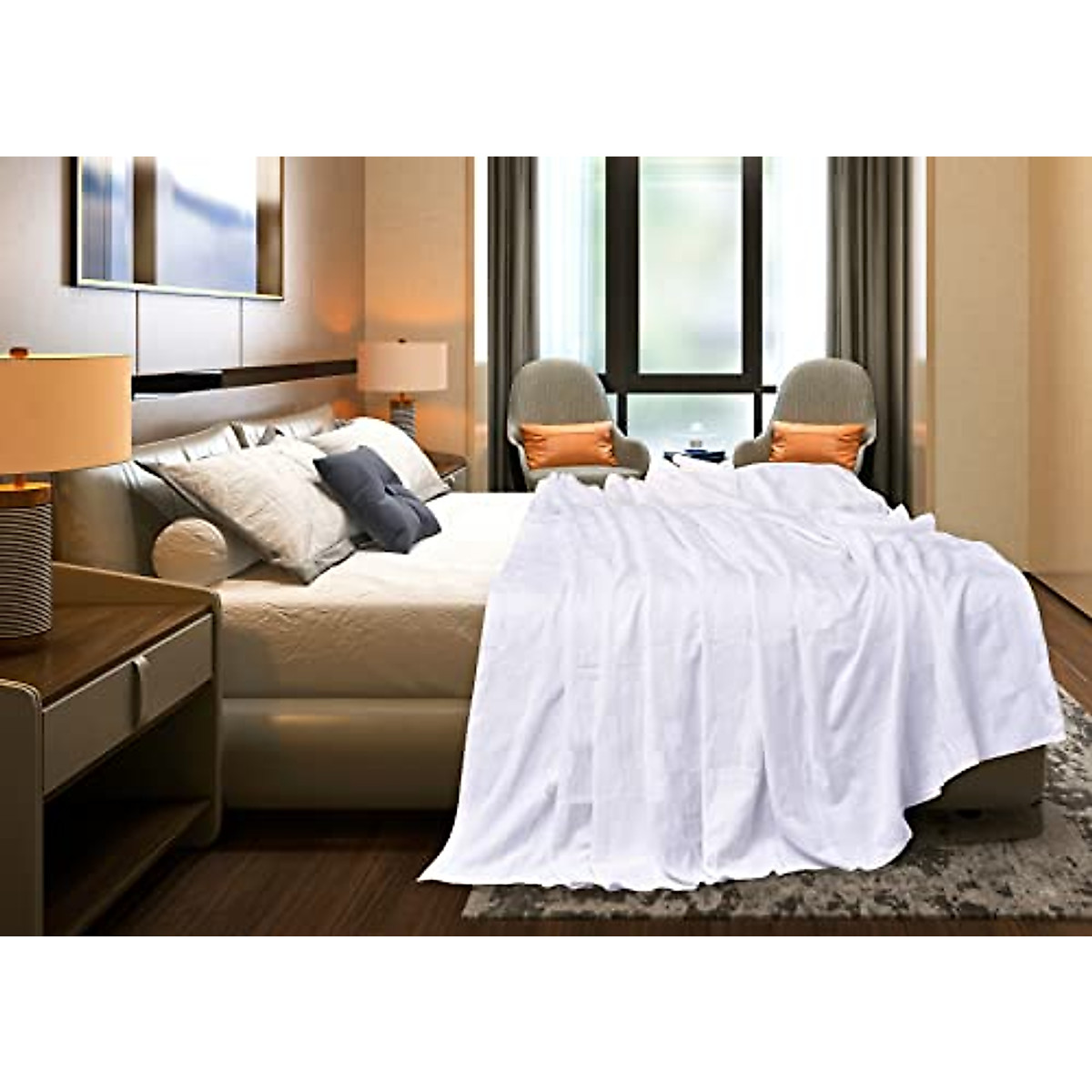 Oakias Summer Cotton Blanket Queen White – Lightweight Thermal Blanket – 350 GSM – 90 x 90 Inches – Ideal for All Seasons – Perfect for Covering Any Bed