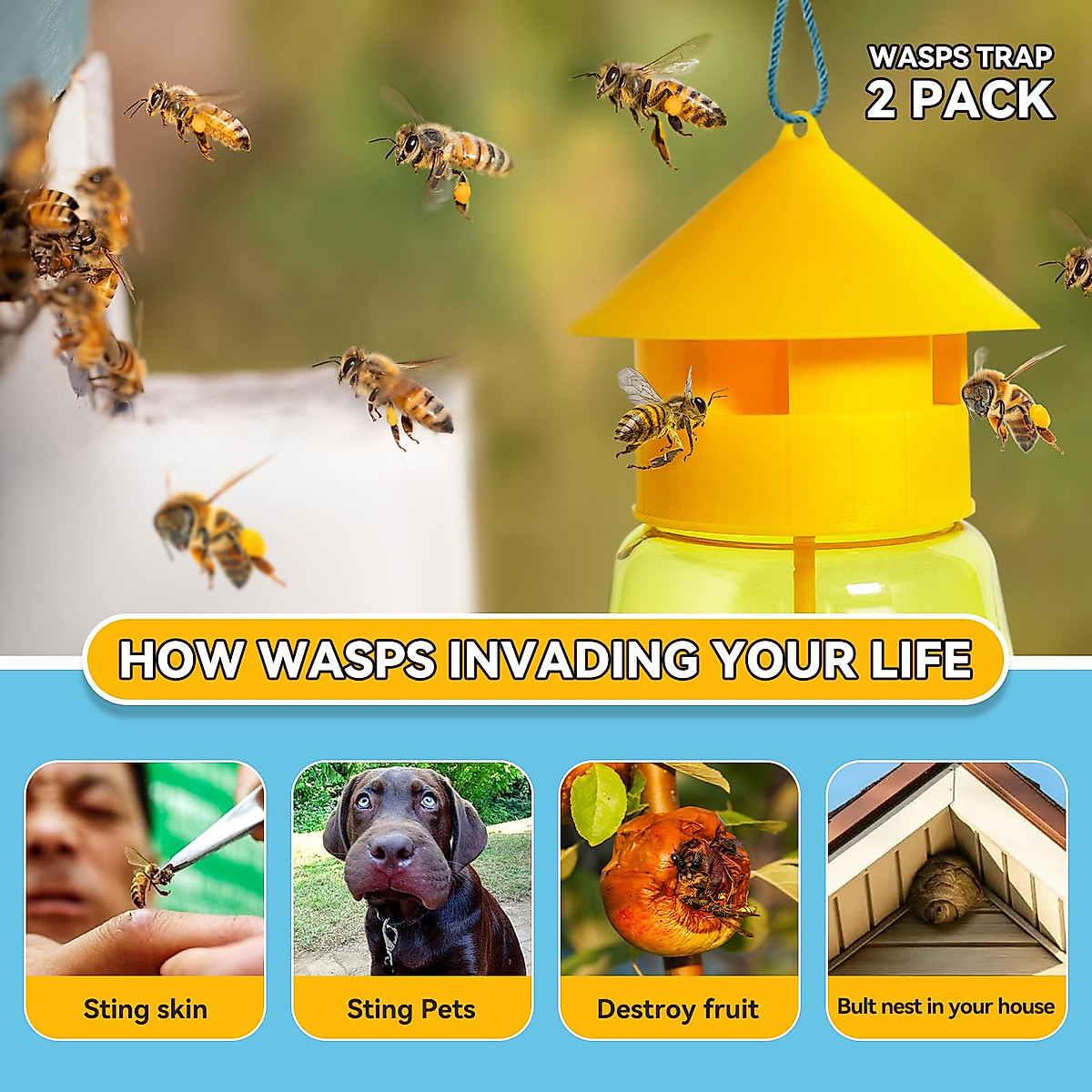 ITISBLTN 2 Packs Wasp Trap – Extra Large Yellow Jacket Trap Reusable Outdoor Hanging Ground Bee Wasps Killer Traps for Outside Garden, Patio, Backyard, Camping