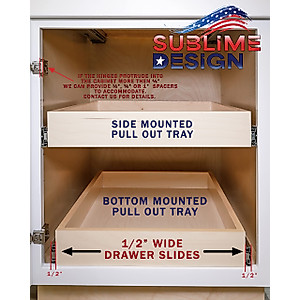 Sublime Design | Pull Out Tray | Bottom Mount | Baltic Birch Kitchen Cabinet Drawer | Slide Out Shelves | Roll Out Cabinet Organizer (20" Wide)